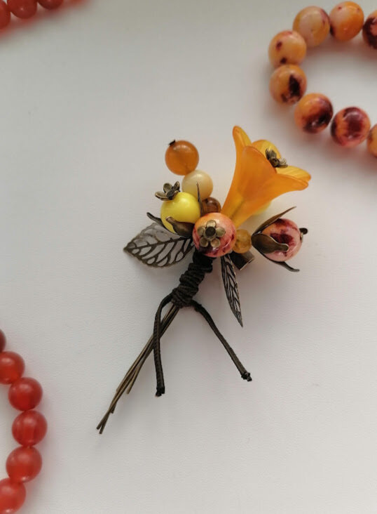 Набор для изготовления броши Букет с агатом и жадеитом: набор для создания украшений