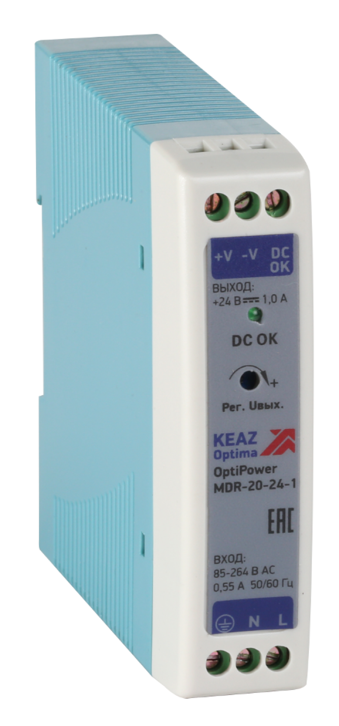 Блок питания КЭАЗ OptiPower MDR-20-24-1, в пластиковом корпусе, 20Вт, 230/24В, 0.83А, 284539 / преобразователь напряжения
