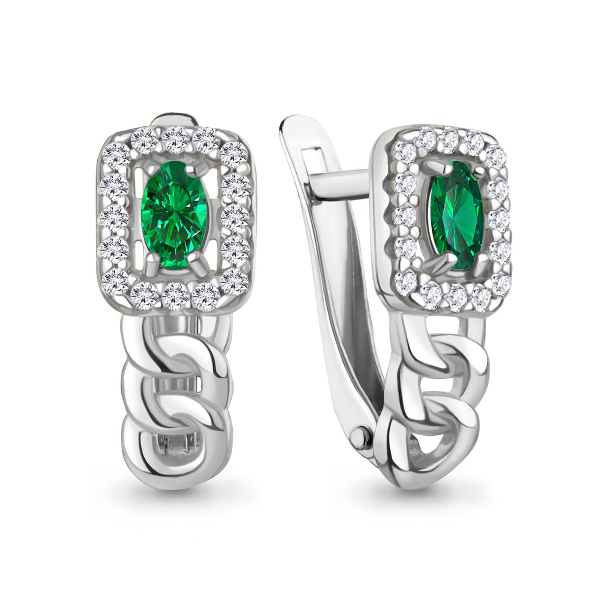 Серьги, серебро, 925 проба, родирование, изумруд синтетический, фианит