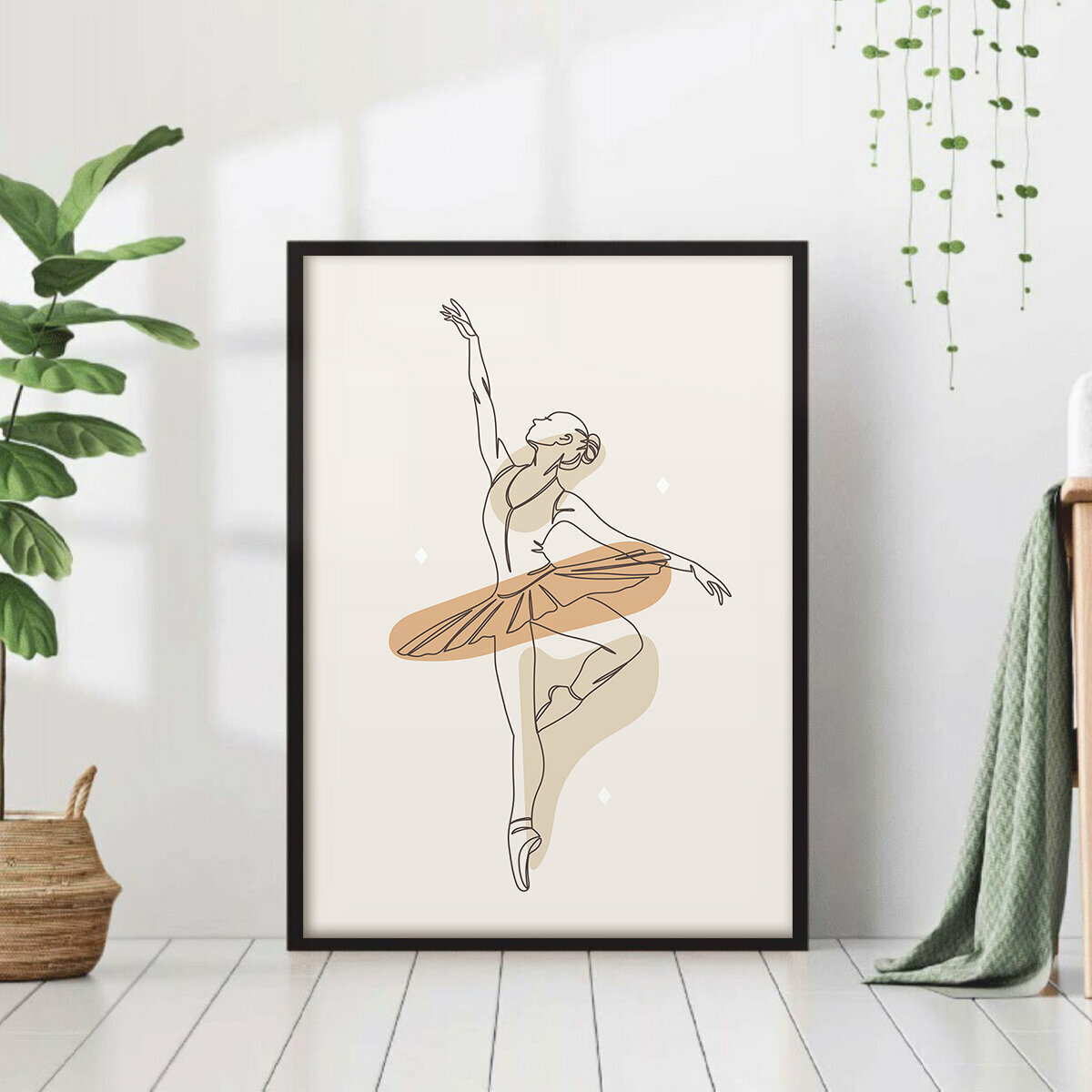 Постер "Балерина силуэт" в черной рамке 40x50 см для интерьера на стену