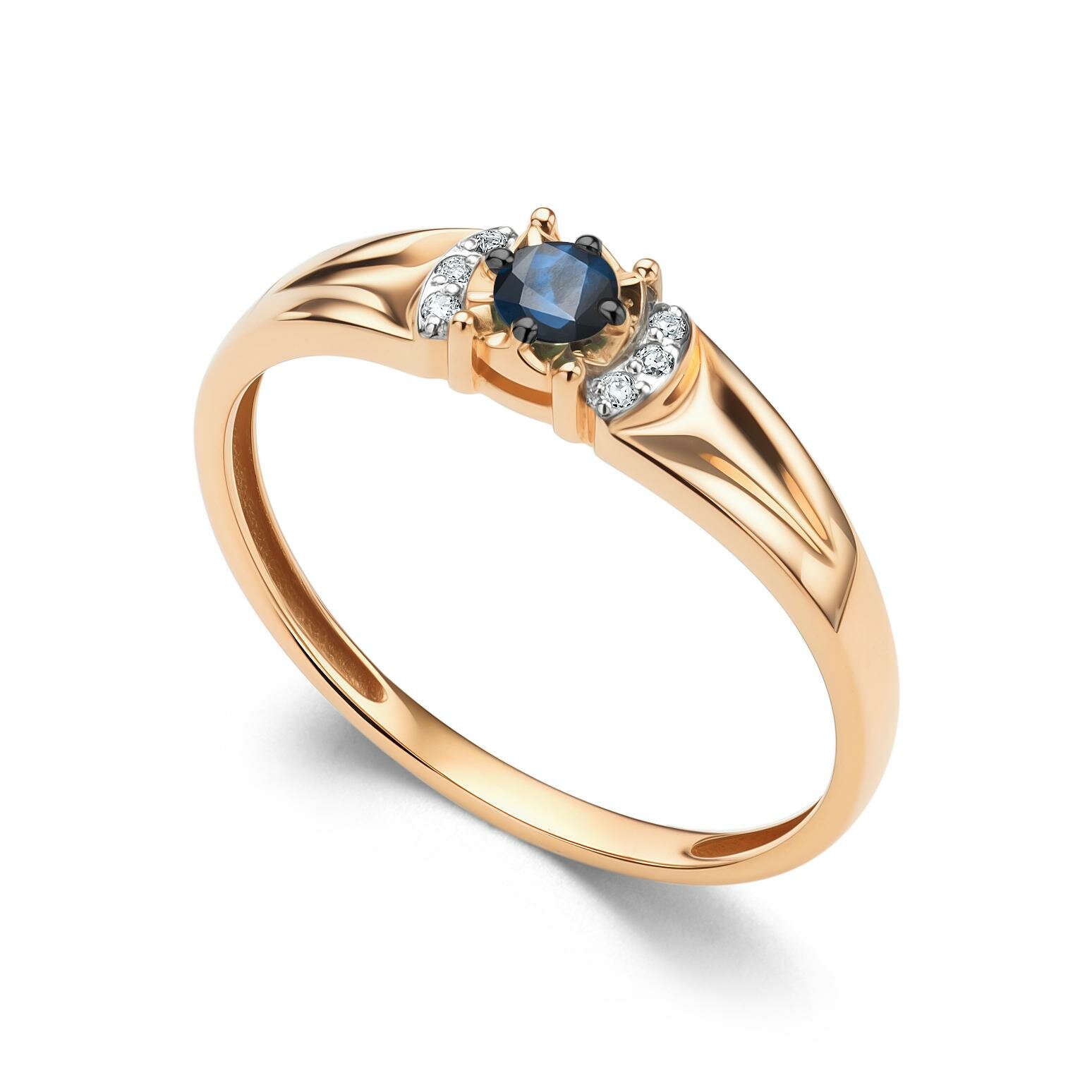 Кольцо, красное золото, 585 проба, сапфир, бриллиант