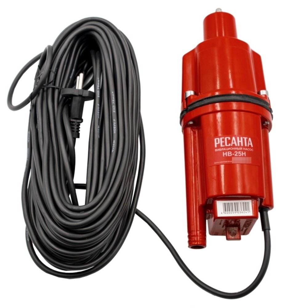 Вибрационный насос Ресанта HB-25H с нижним забором воды, алюминиевый, 22л/мин, глубина 3м, напор 75м, 300Вт / дом и сад