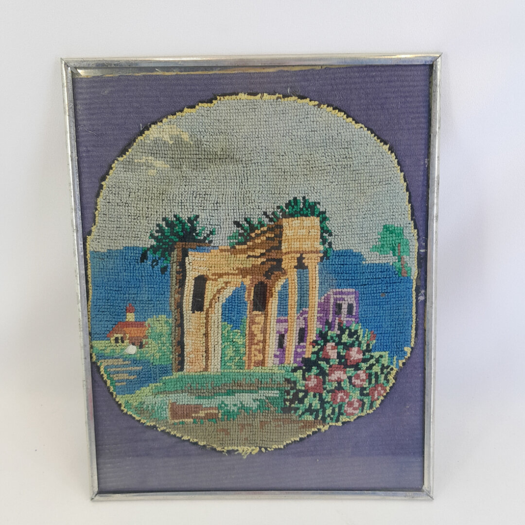 Вышивка СССР, Греция. Панно настенное, размер 30х24 см. Картина. Винтаж.