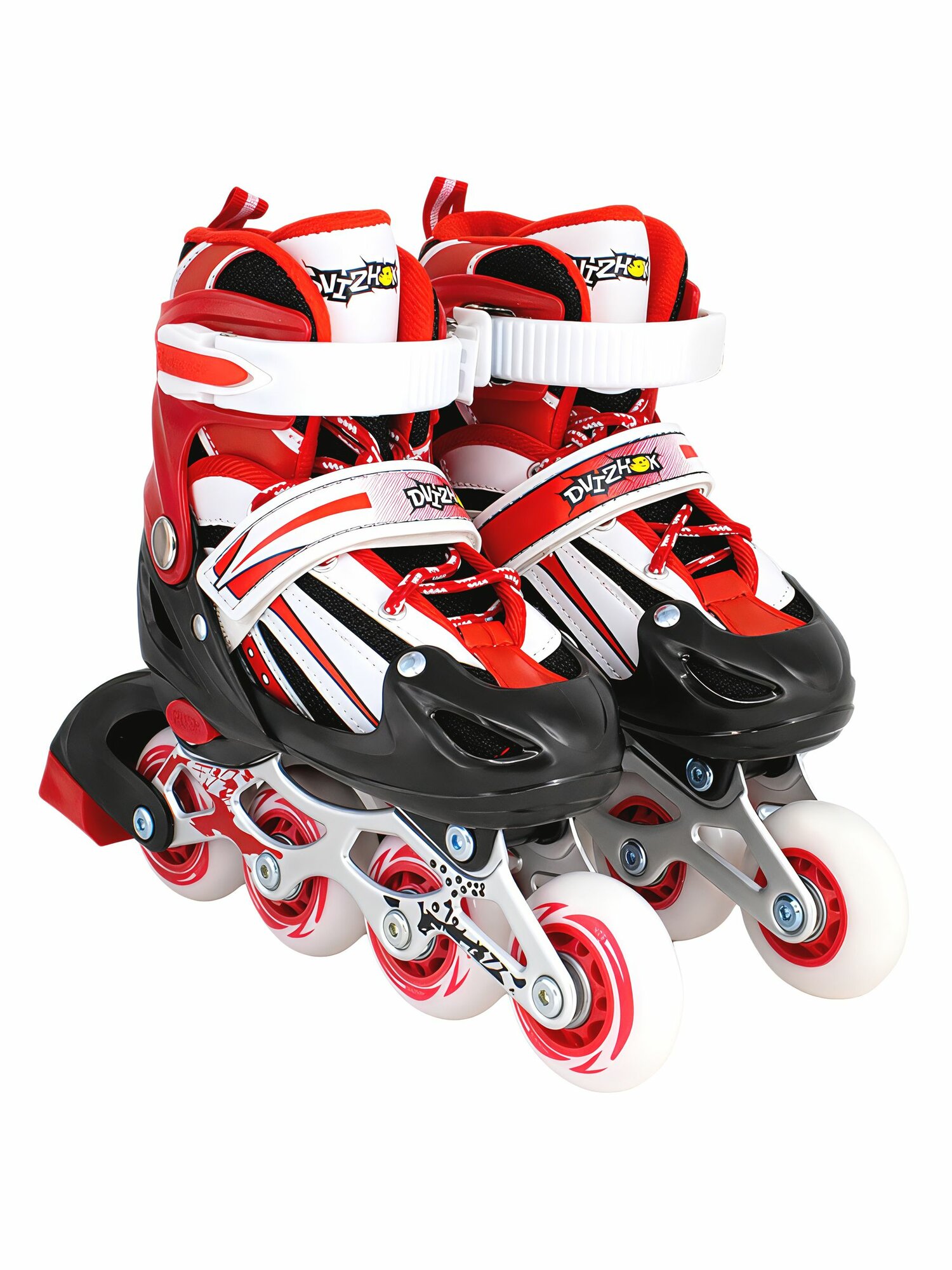 Роликовые коньки Dvizhok с подсветкой, детские раздвижные ролики, спортивный инвентарь для активного отдыха, размер 30-33, пластиковые колеса PVC, цвет красный