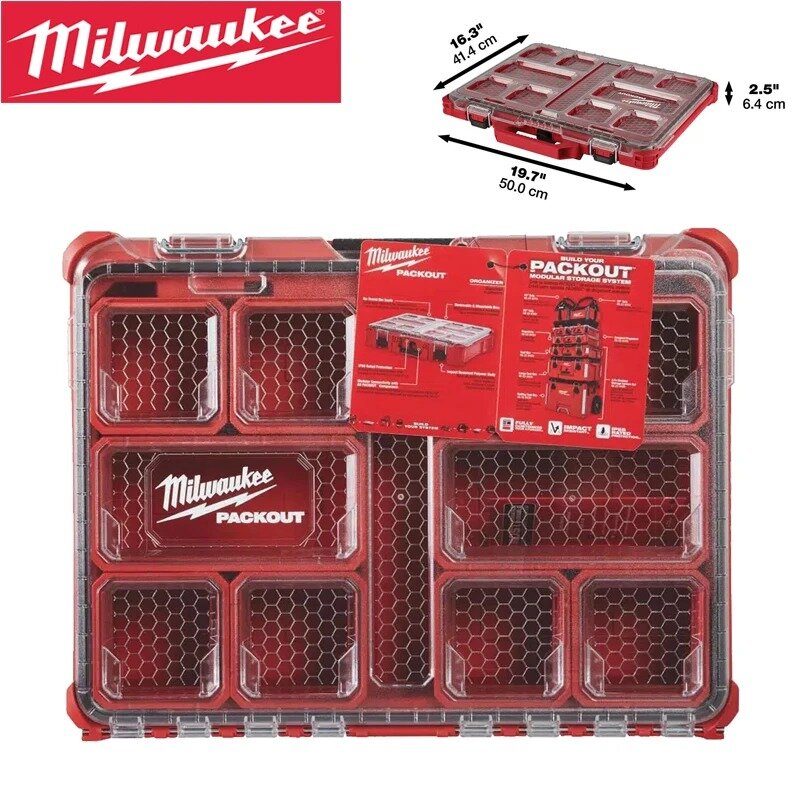 Ящик Milwaukee 48-22-8431 PACKOUT, ударопрочный, 50 х 41.4 х 6.4 см, 10 отд.
