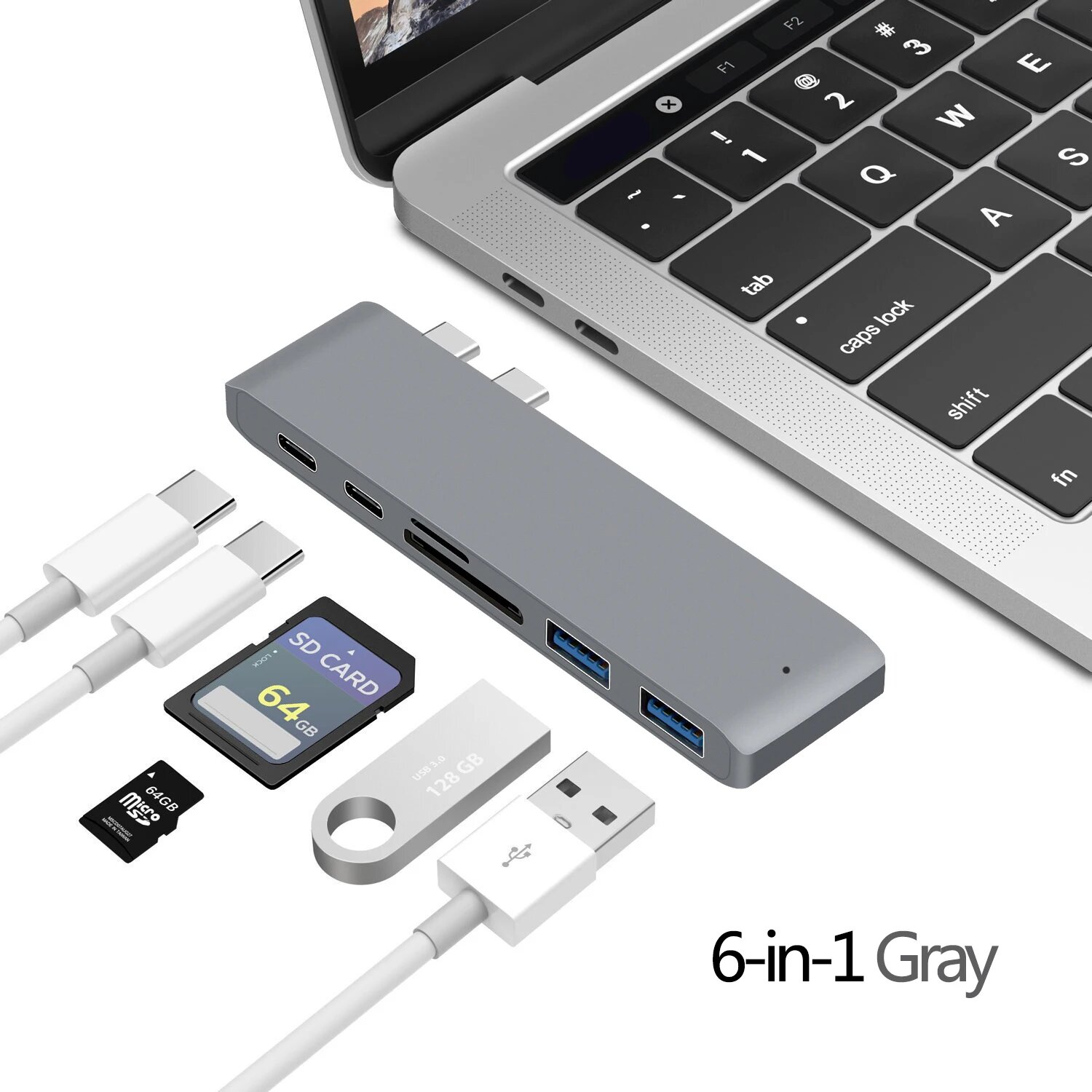 USB-хаб SZEGYCHX 7 в 1 серебристый для MacBook 2T 6 in 1 Gray