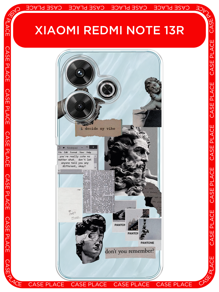 Чехол на Xiaomi Redmi Note 13R/Redmi 13/Poco M6 4G/M6 Plus / Сяоми Редми Ноут 13R/Редми 13/Поко М6 4G/M6 Плюс с принтом Коллаж греческие скульптуры, прозрачный