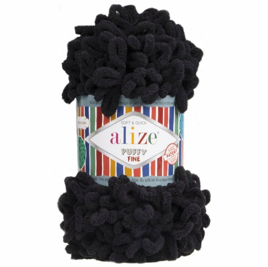 Пряжа Alize PUFFY FINE 60 черный (5 мотков)