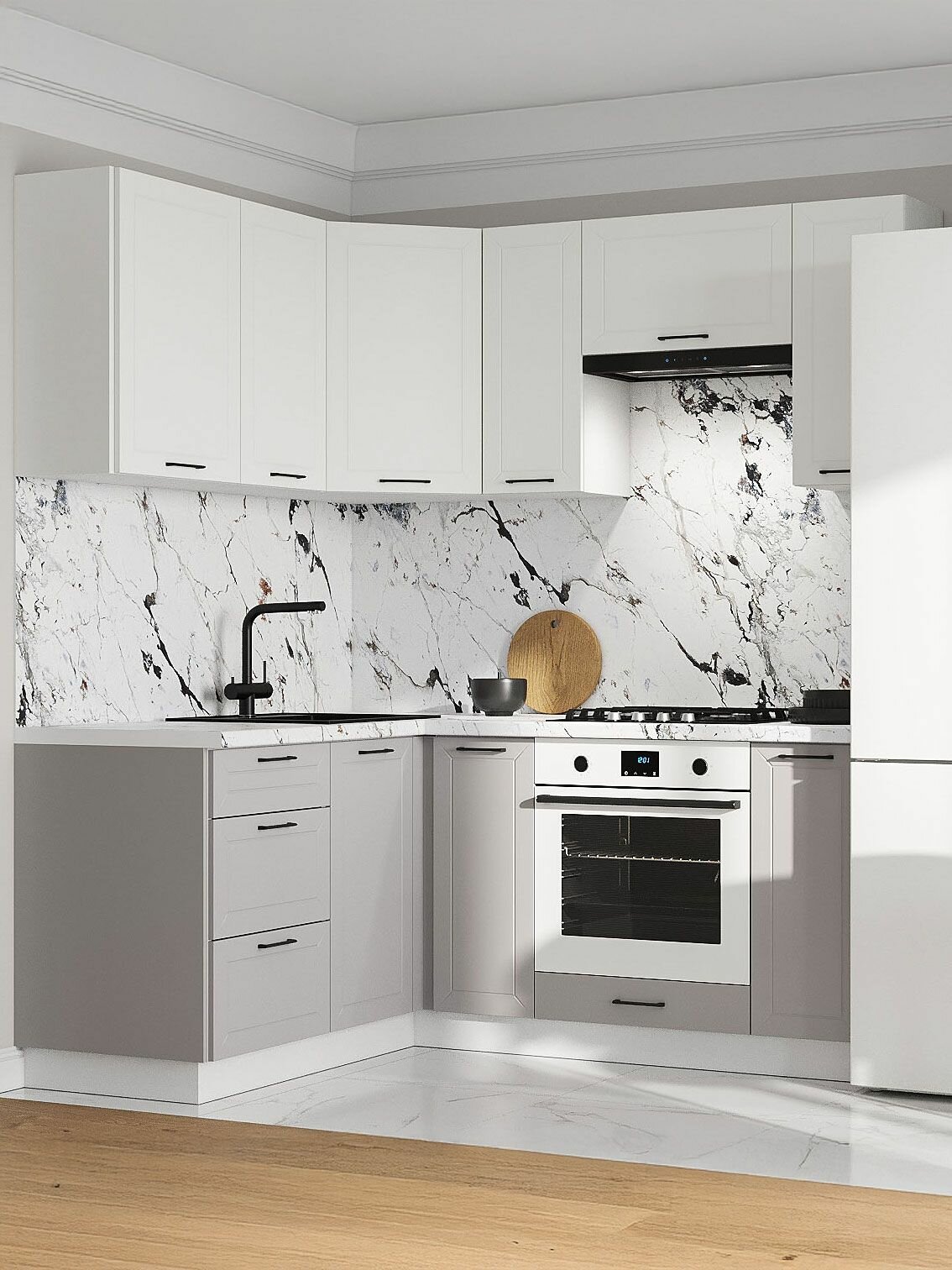 Кухонный гарнитур Сектор 1.8х1.5 м, мебель для дома и кухни, Белый / Нео / Бланж