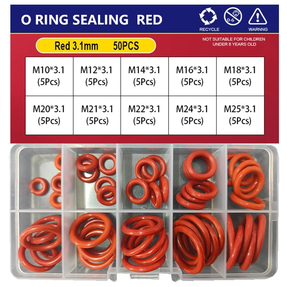 Силиконовые уплотнительные кольца VMQ набор red 3.1mm (1set)