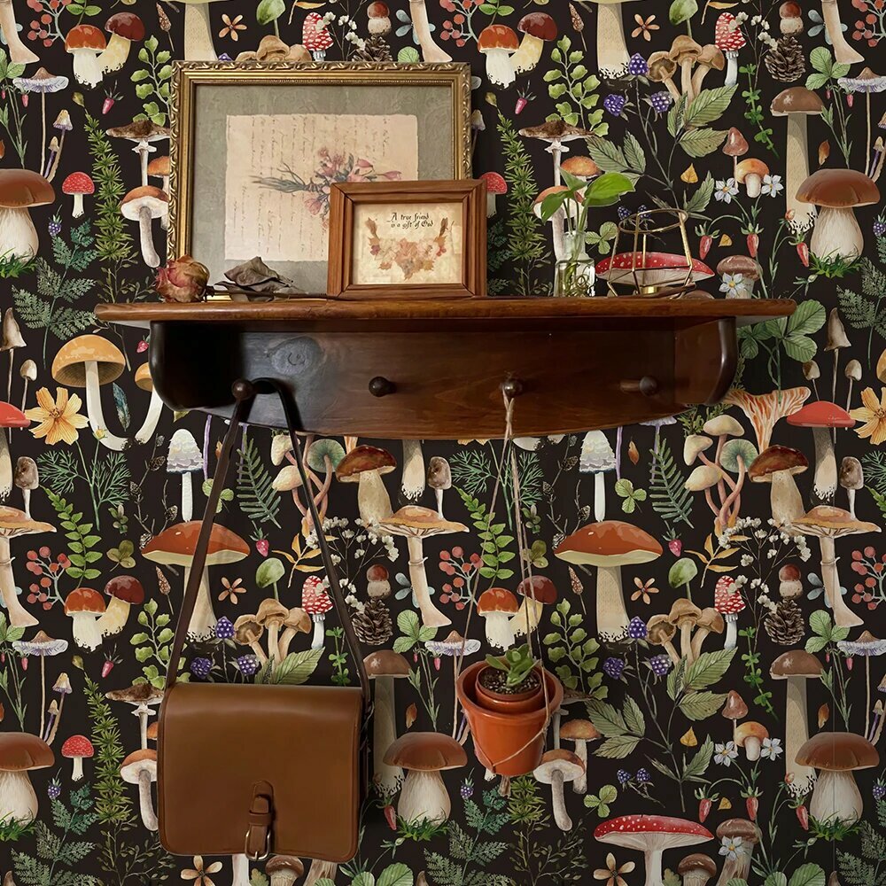 Самостоятельные виниловые обои с грибами black, 44x150CM
