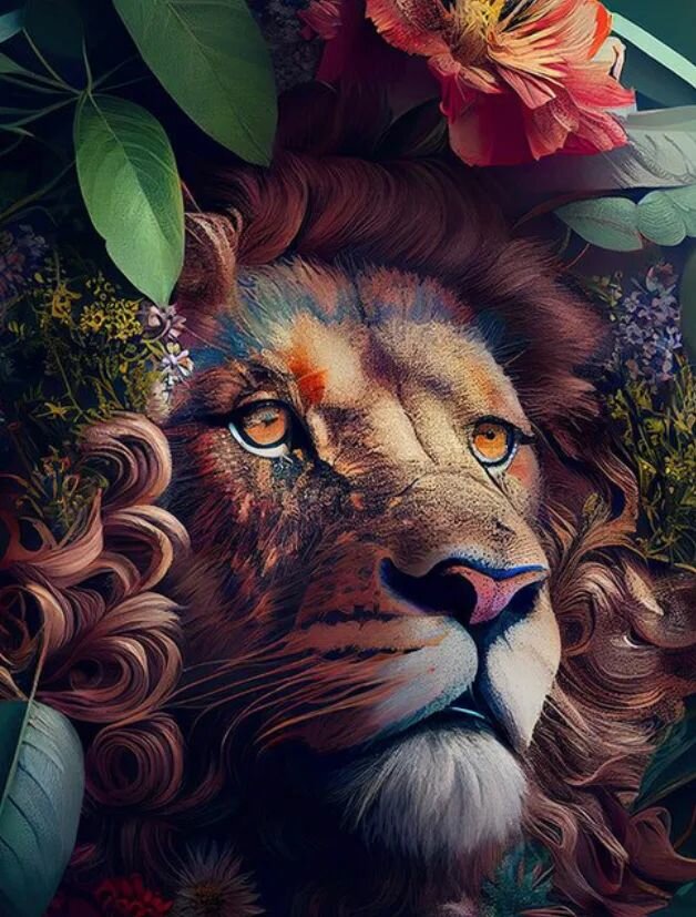 Алмазная картина "Лев из джунглей" алмазная огранка 40х50 см,40x50cm, белый