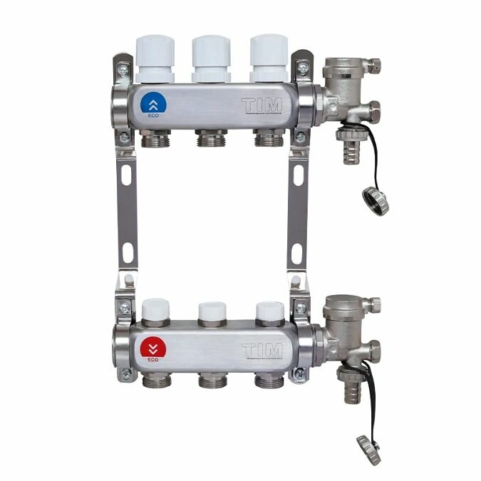 Коллекторный блок TIM из нержавеющей стали с регулирующими и балансировочными клапанами 1*3/4ЕК-3выхода EMS6003