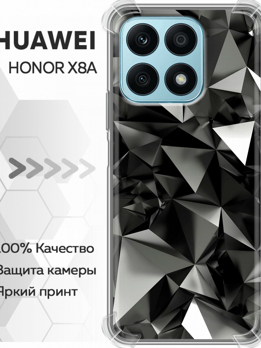 Чехол для Honor X8a с принтом черные кристаллы (Хонор Х8а)