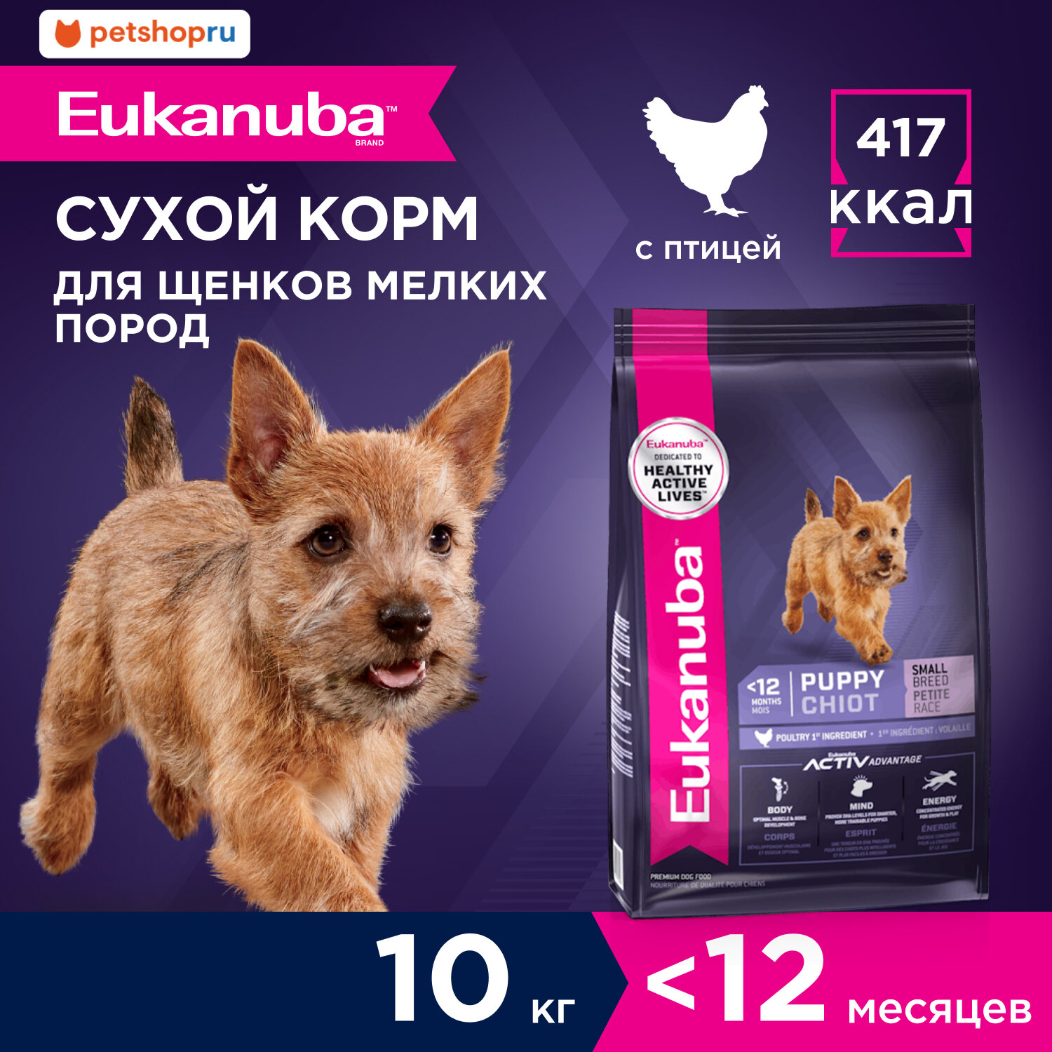 Eukanuba Сухой корм для щенков малых пород, с курицей, 10 кг