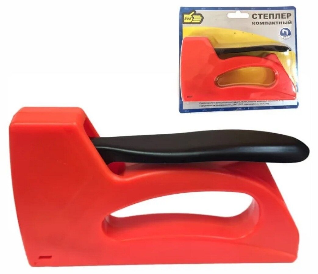 Степлер строительный 888 в пластиковом корпусе, красный, скобы тип 53 / инструменты
