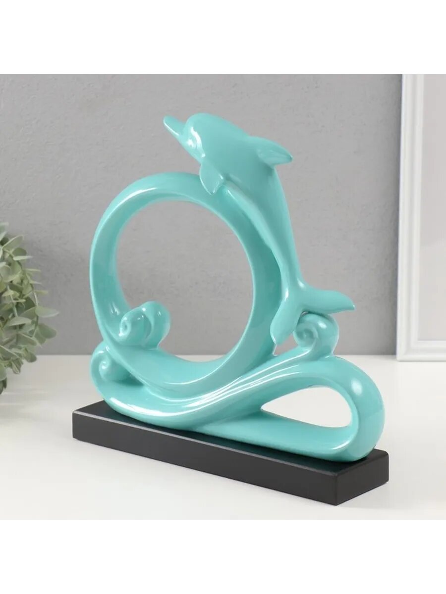 Керамический сувенир Дельфин на волнах бирюзовый