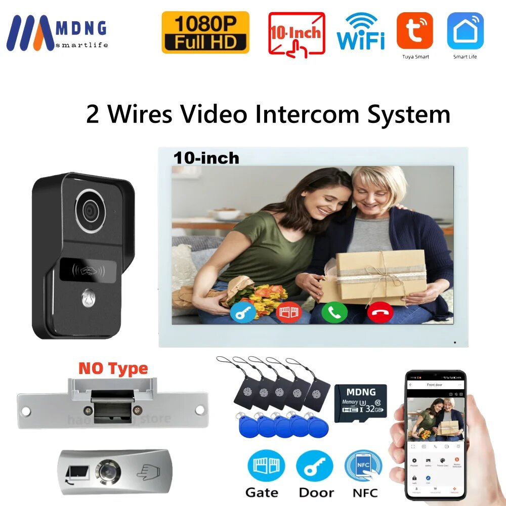 MDNG 10-дюймовый видеодомофон 1080P проводной KF02W-10inch-NO-32G