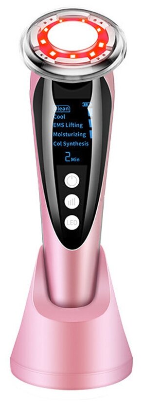 Массажер для RF лифтинга и подтяжки лица MPF-10 электрический, с LED технологией, 5 в 1, беспроводной, розовый