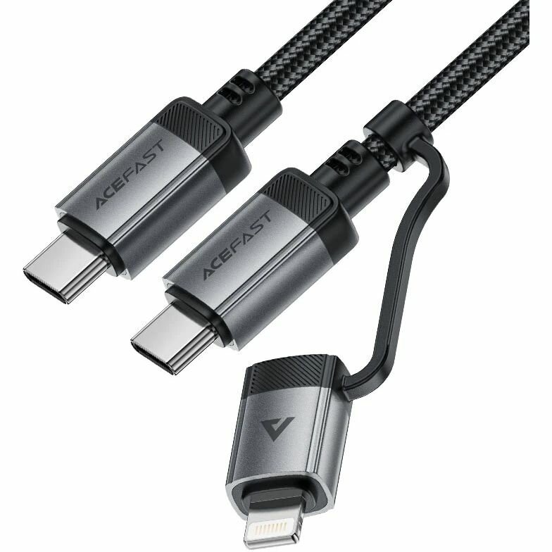 Кабель для зарядки и передачи данных с цифровым дисплеем ACEFAST C20-01 USB-C To USB-C / Lightning Aluminum Alloy Connectors Charging Data Cable. Цвет: черный.