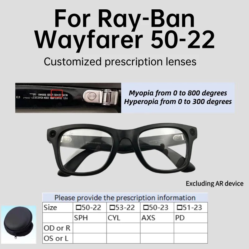 RAY-BAN META WAYFARER очки для близорукости 50-22-8.00