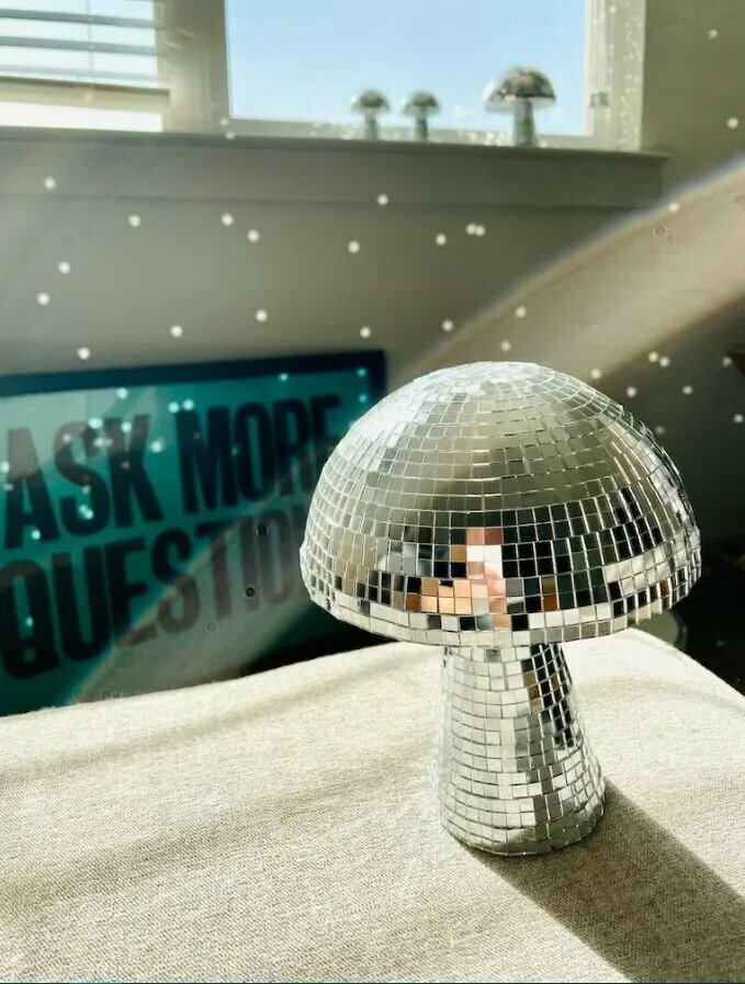 Мигающий диско гриб для украшения помещений, зеркальное украшение для дома, подарок для вечеринки ручной работы 20cm