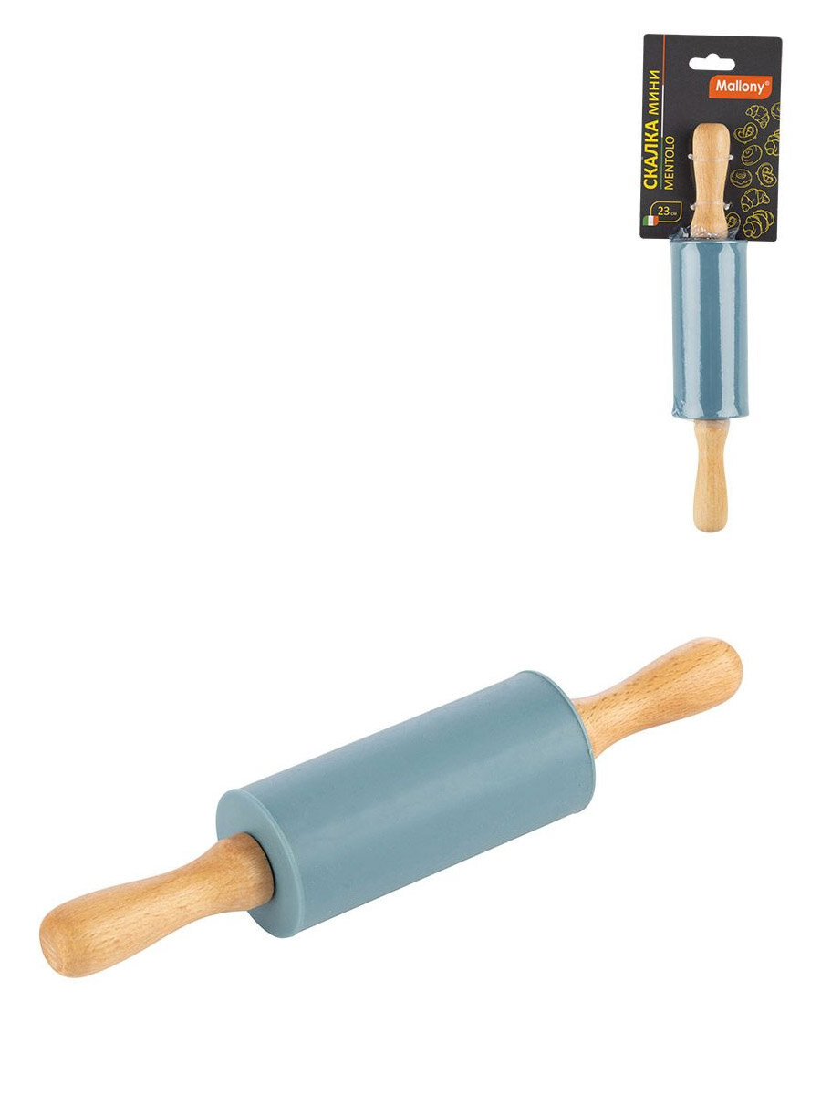 Скалка Mallony "Mentollo", 23 см, силикон, деревянные ручки