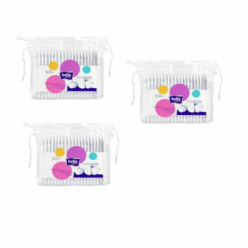 Bella Ватные палочки, Cotton, 160шт, 3 уп