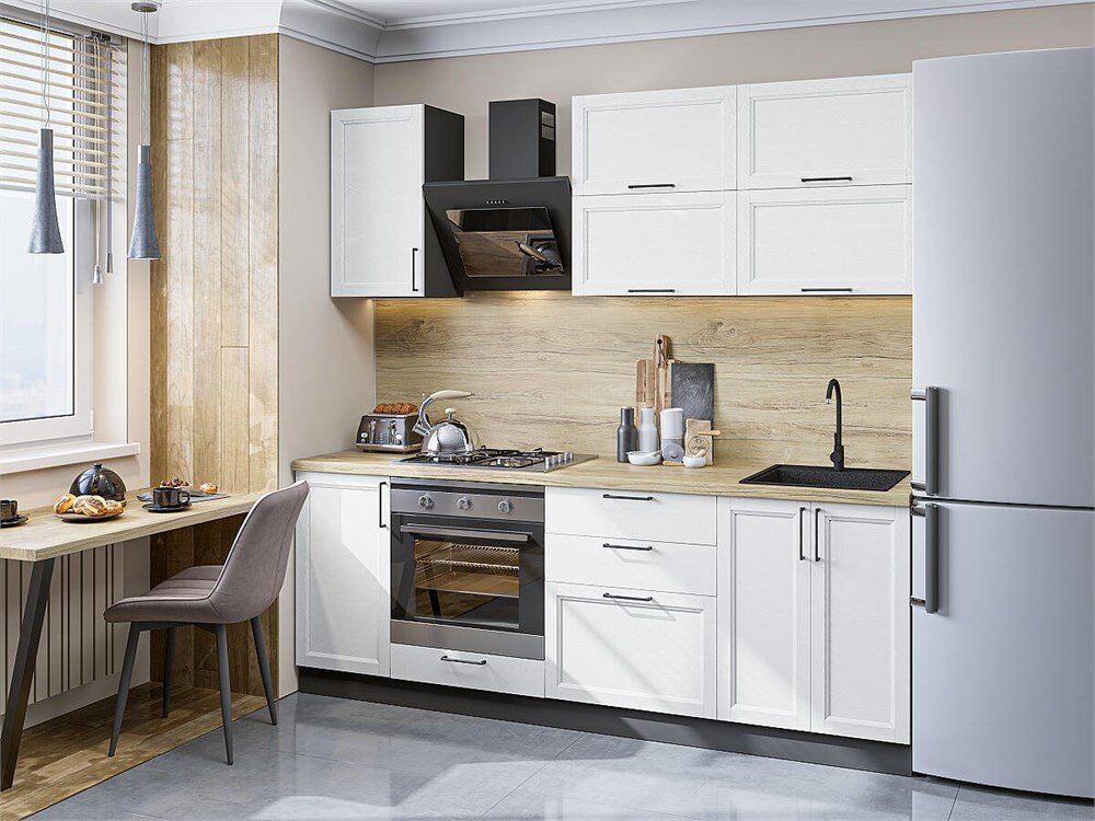 VVT Кухонный гарнитур модульный Сканди-01, каркас ЛДСП Graphite, фасад МДФ White Silkwood, 2140*2200*600