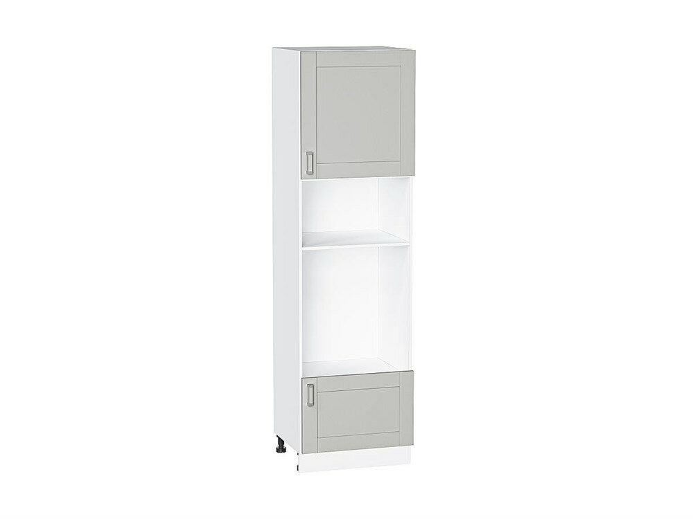 VVT Шкаф пенал с 1-ой дверцей и ящиком под технику Лофт Белый, Grey Silk, 2140 В*Ш*Г 2132*600*576, фасад МДФ Grey Silk, корпус Белый Grey Silk