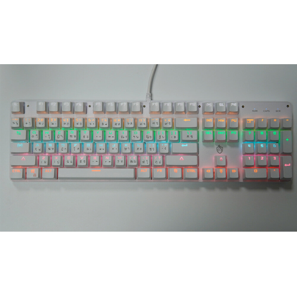 Трансграничный бестселлер: механическая клавиатура 104 с поддержкой тайваньского, тайского и русского языков, с возможностью горячей замены синих переключателей, подходит для офисной работы и игр для девушек.