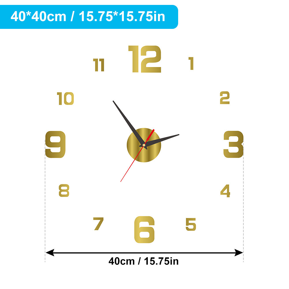 40 см 3D DIY настенные часы из акрила, светящиеся, без рамки, бесшумный механизм без сверления, с наклейками с цифрами для гостиной, офиса, спальни, декора, золотистого цвета