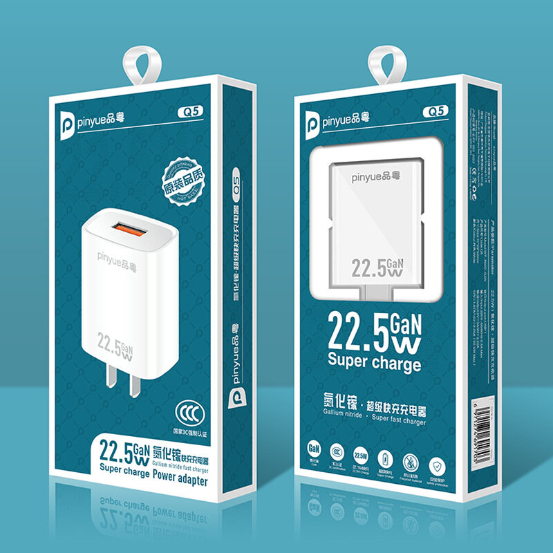 USB-адаптер питания 22.5W быстрой зарядки с сертификатом 3C, упакованный в коробку, одиночный разъем