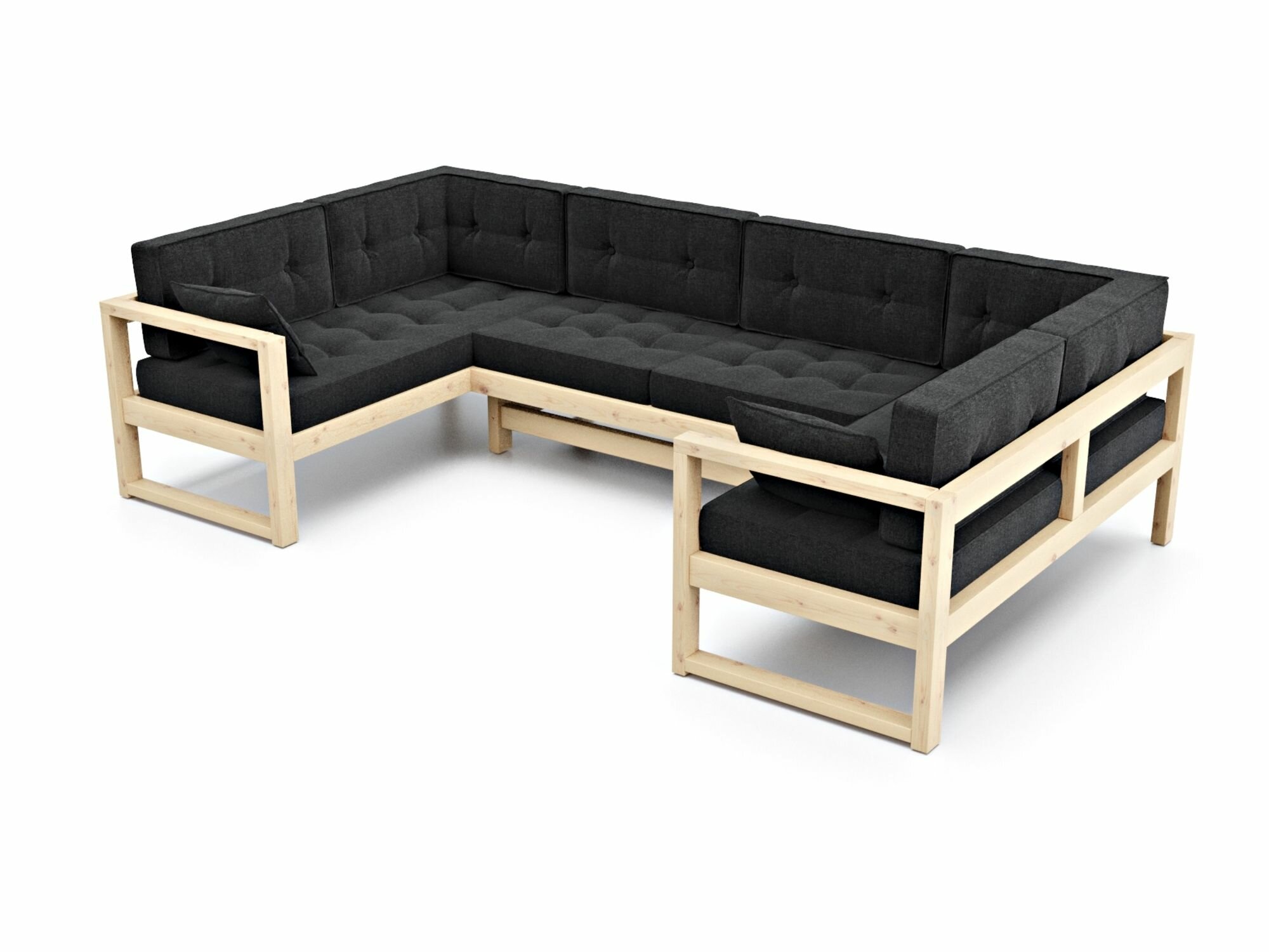 Садовый диван П-образный Arsko Астер-П черный-сосна, рогожка, массив дерева, на дачу, для бани, кухонный, скандинавский лофт