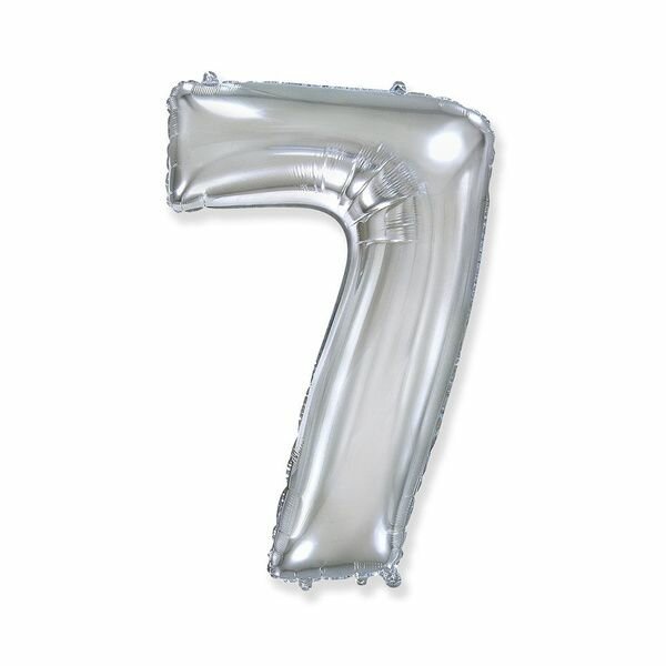 Фольгированная цифра 7, серебристый,102см