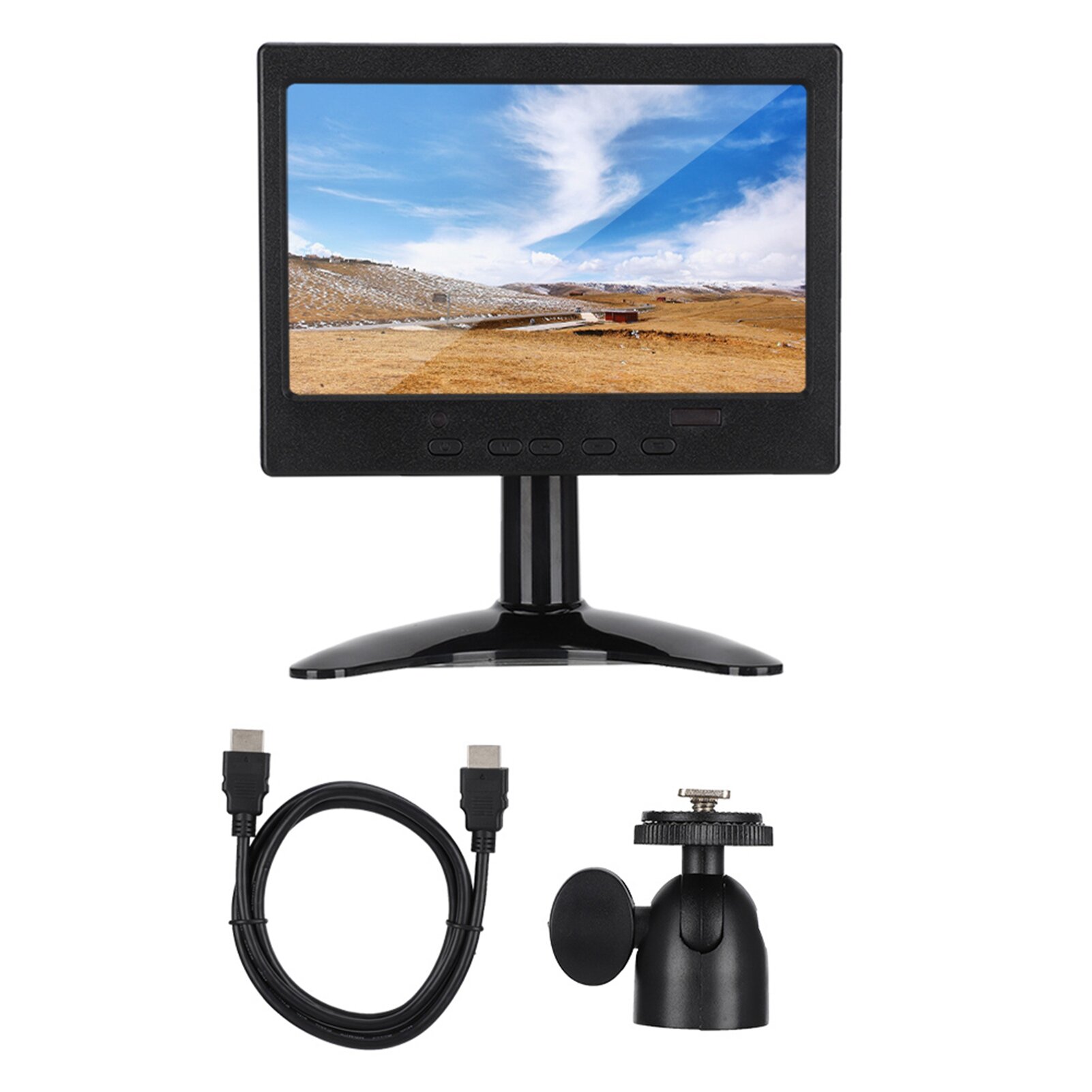 7-дюймовый 1024x600 Разрешение 16:9 Многофункциональный дисплей Монитор для HDMI / VGA / AV Вход с Подставкой