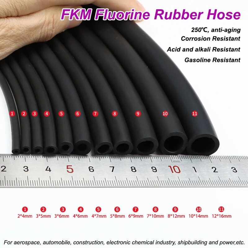 Фторкаучуковая трубка 2-25 мм черная 1-10 м ID 2mm x OD 4mm, 1 meter