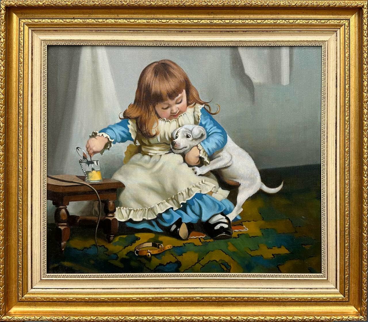 Картина маслом на холсте, люди "Девочка с собачкой", 50х60 см