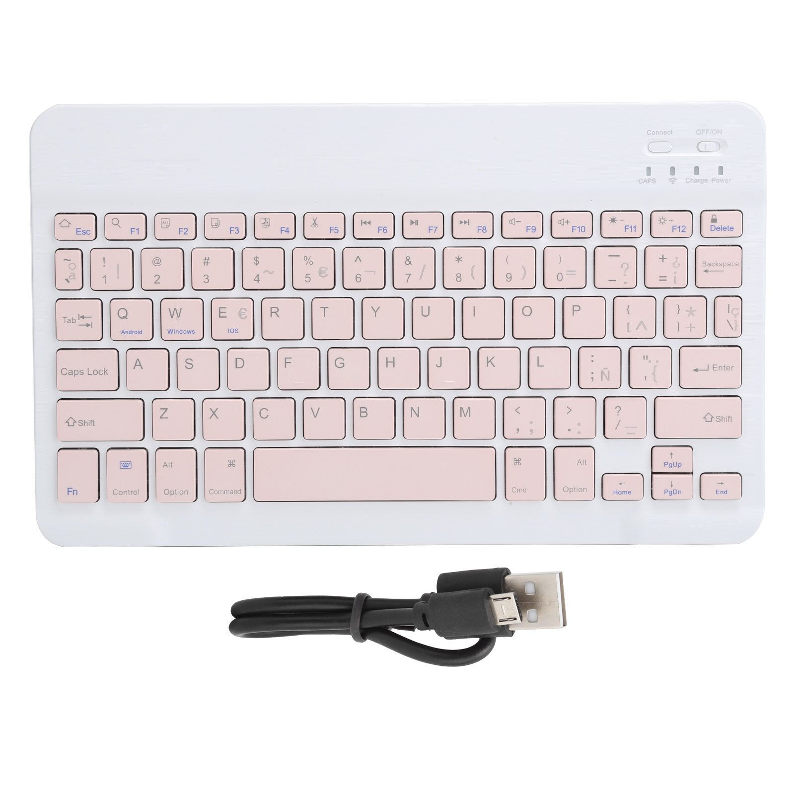 Портативная мини-клавиатура Bluetooth, испанская раскладка, для iPad/Samsung/Xiaomi/Huawei планшетов, розовая.