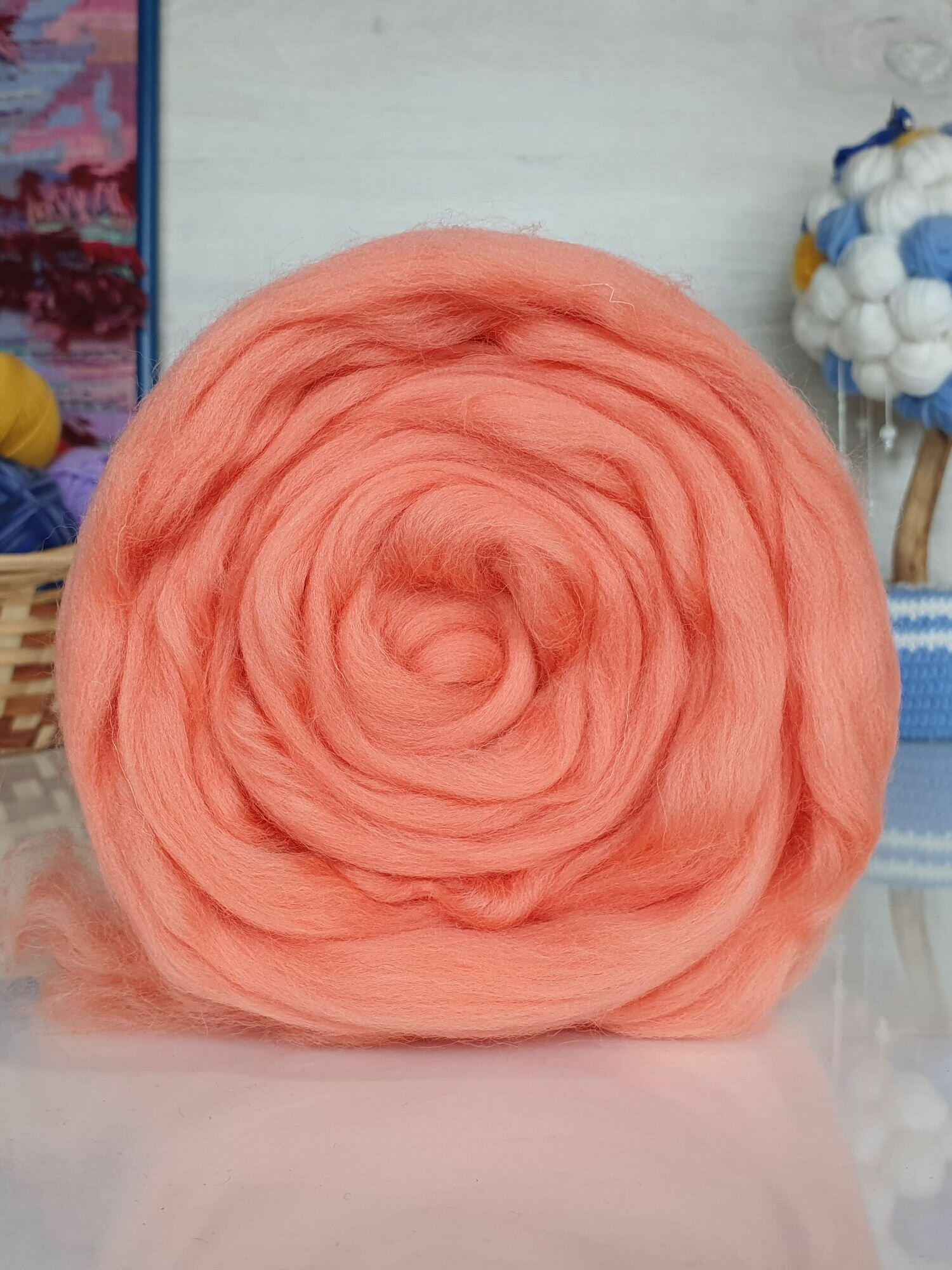 Пряжа шерстяная Полутонкая шерсть (для валяния), апельсин - 97, 100% шерсть п/т, 1 моток, 100 г, м.