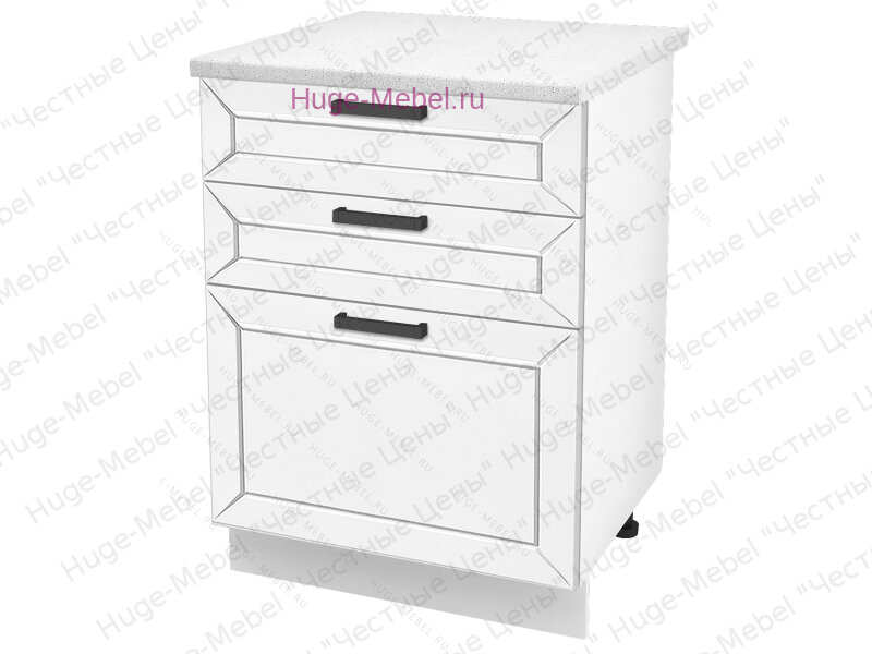 Кухонный шкаф нижний с тремя ящиками 600 Альфа (белый) Huge Mebel . Ширина 600 Высота 840. Кухонные шкафы