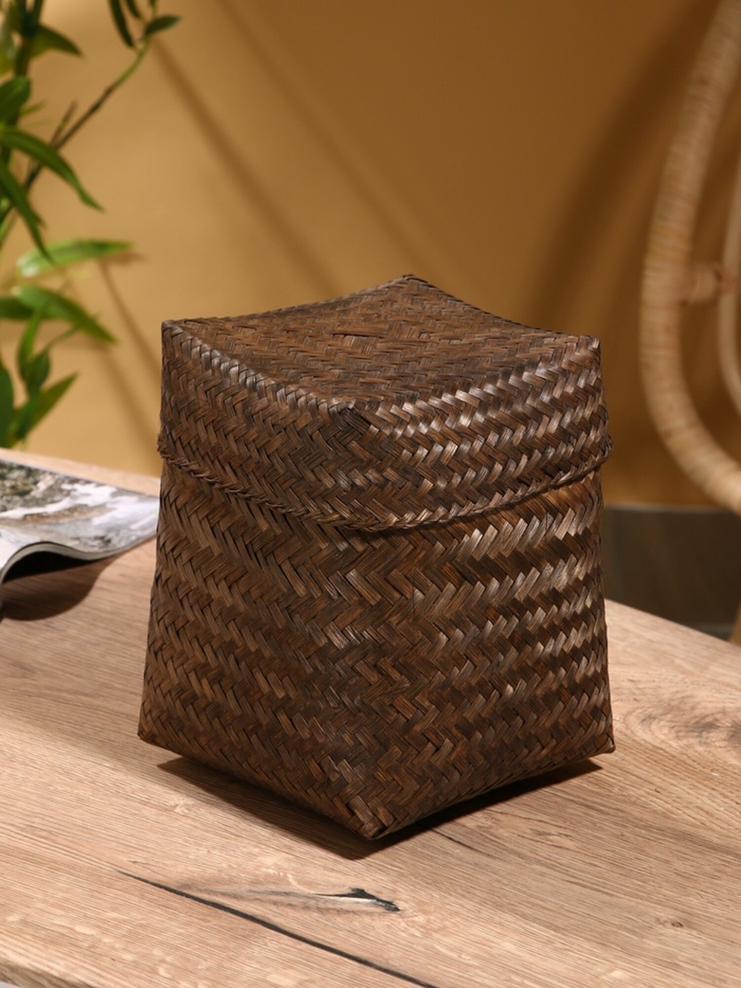 Корзинка Сима-ленд «Рино», плетеная, бамбук, 15x15x18 см, бежевая