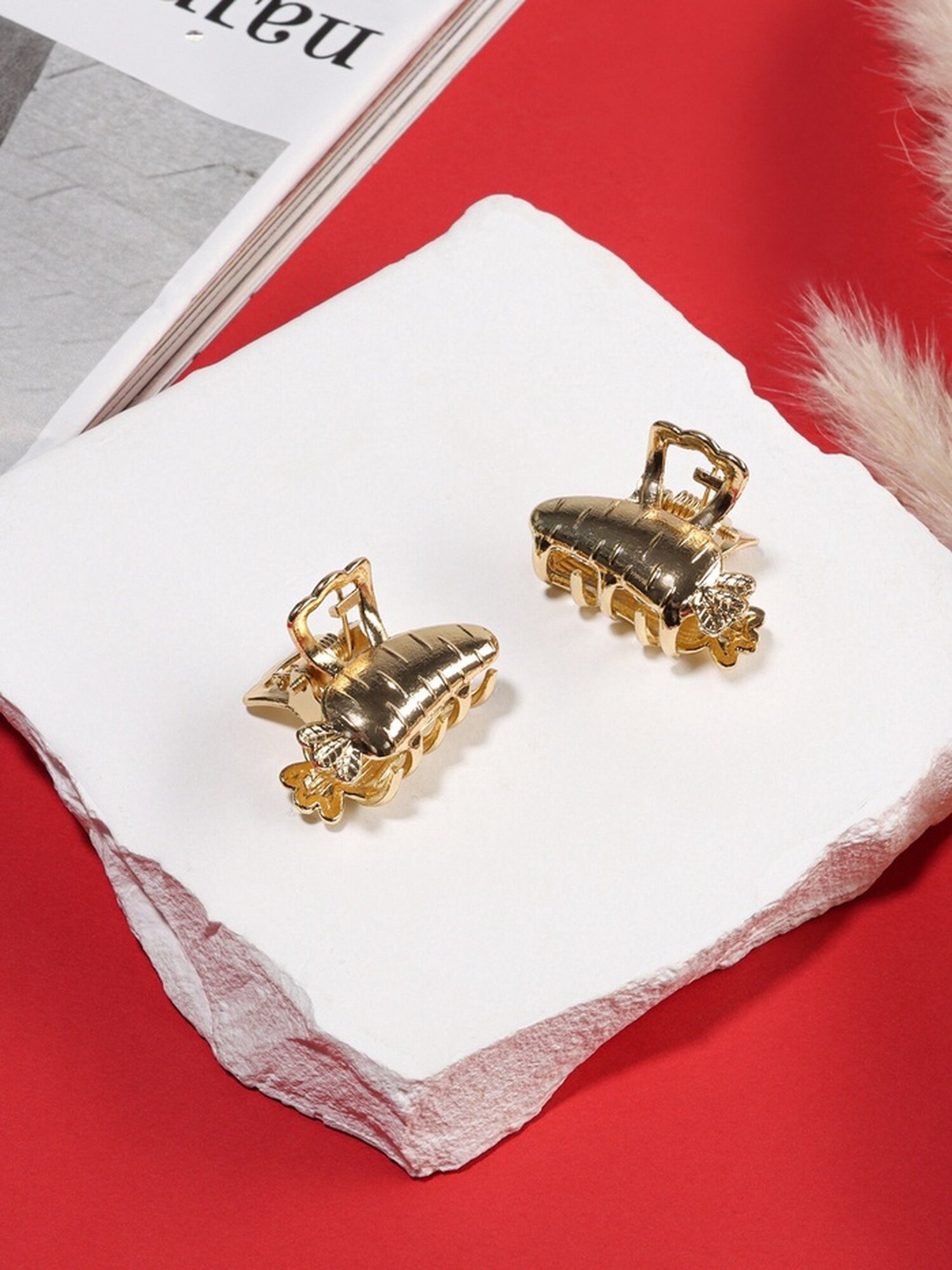 Крабик для волос «Авиталь», набор 2 шт, морковка, 2.5 см, золото