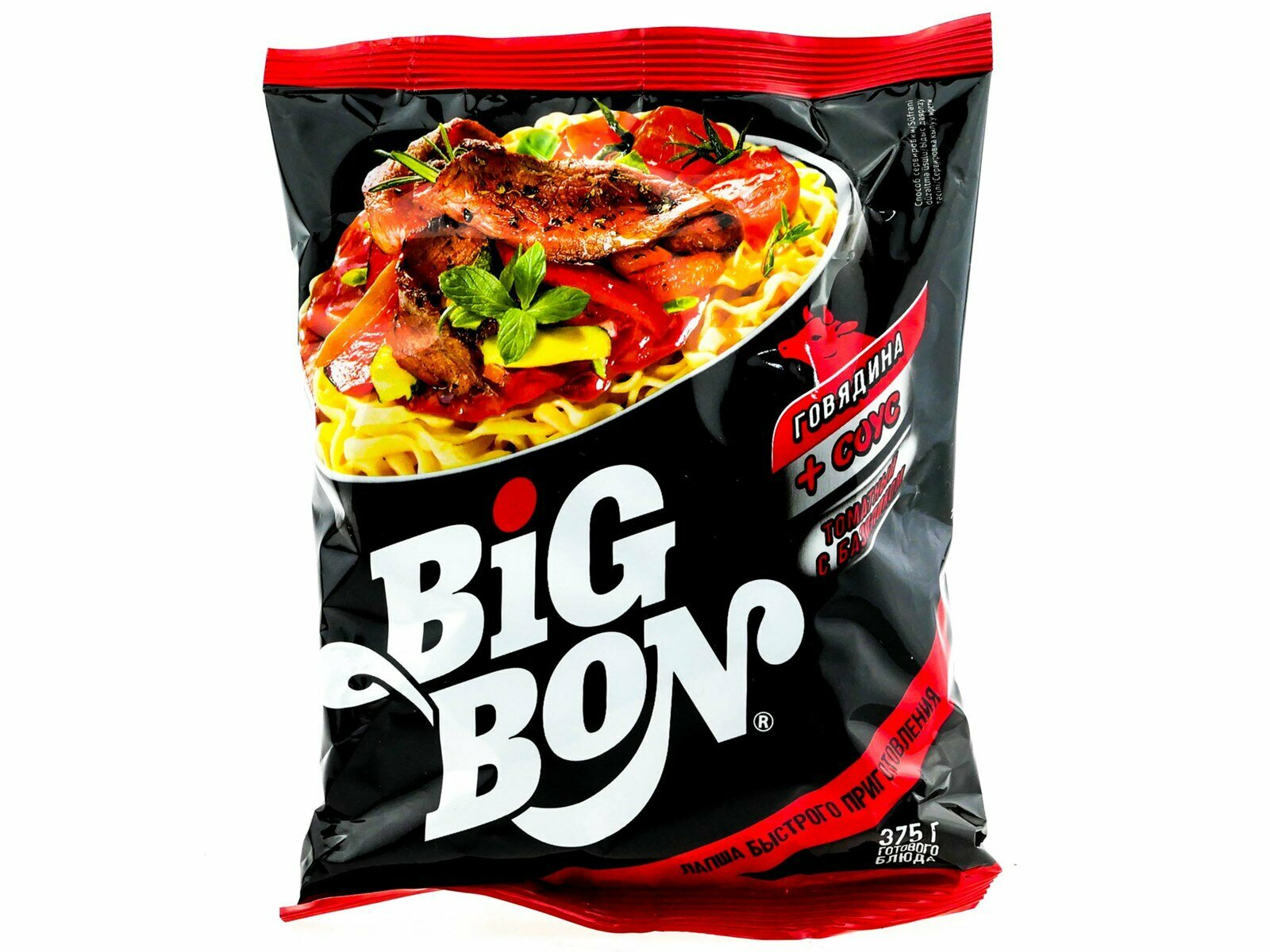 Лапша быстрого приготовления Big Bon Говядина + соус томатный с базиликом, 75г
