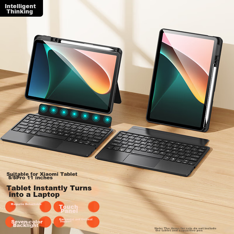 Zhisihui Bluetooth Keyboard Case for Xiaomi Pad 5/5Pro 11-Inch, Integrated Magnetic Detachable Silicone Case, Ultra-Thin Keyboard with Backlight Smart Touchpad, Black