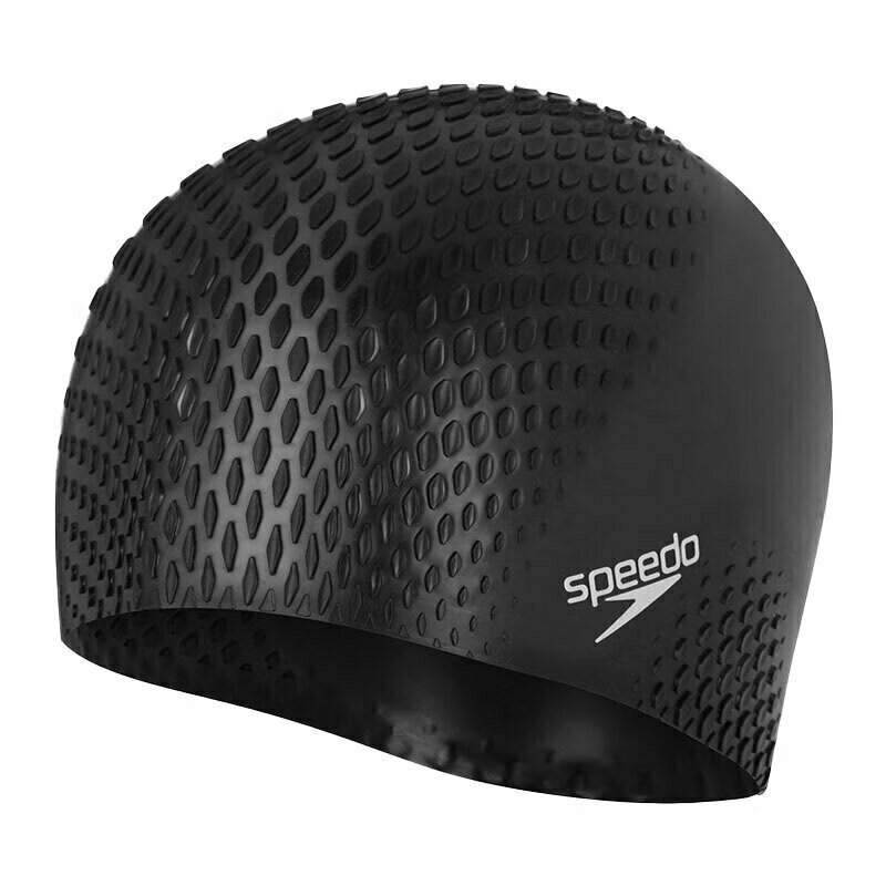 Speedo Adult Bubble Silicone Swim Cap for Hair Protection Unisex Black
