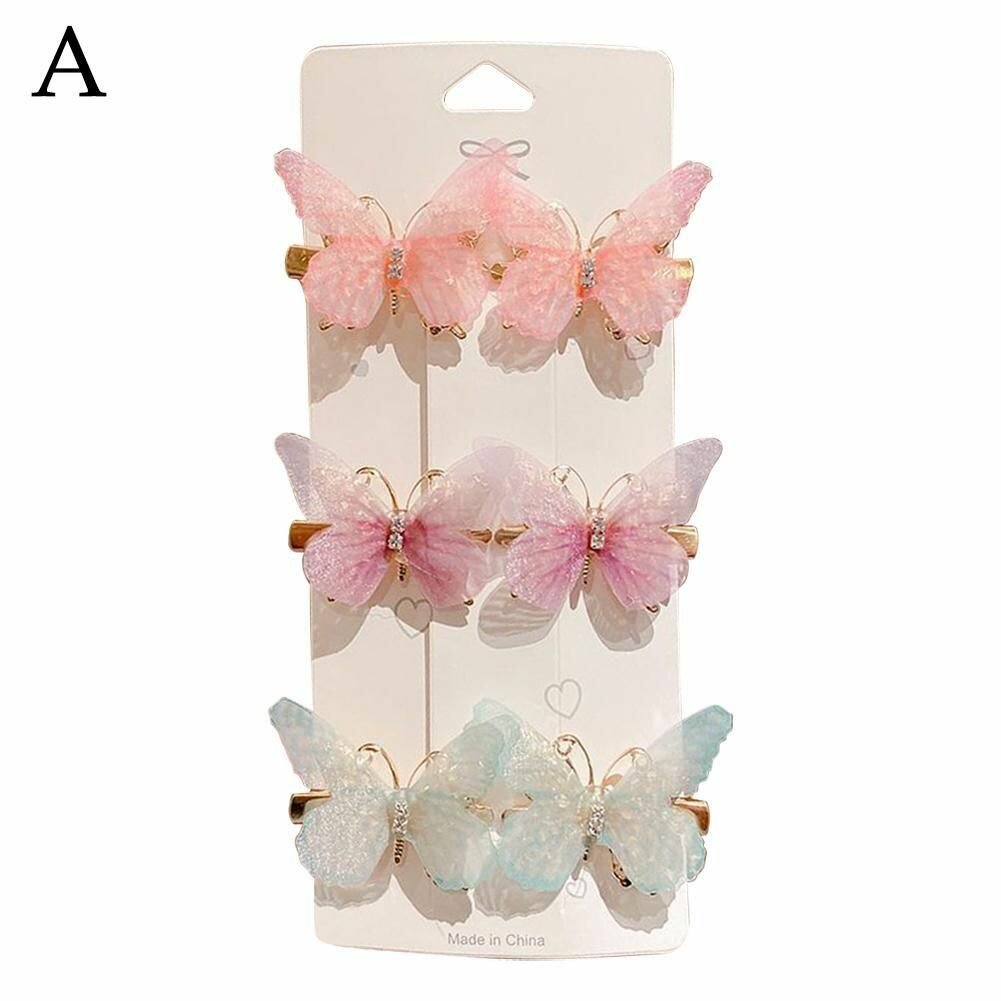 Детские заколки 'Бабочка' - комплект из 6 цветных клипс, легкие и крепкие