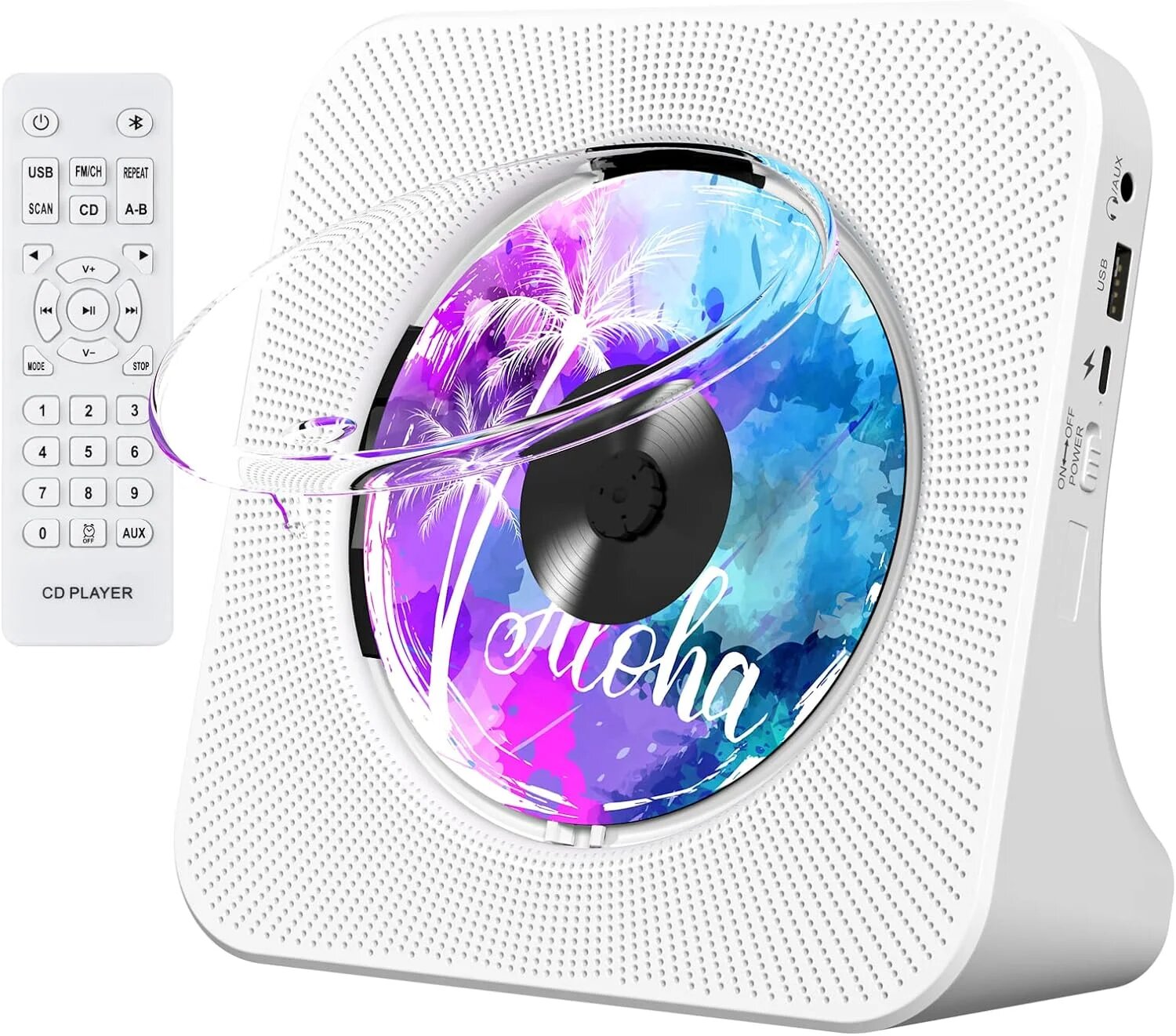 CD-плееры для дома, портативный CD-плеер с Bluetooth Hi-Fi стереозвуком, пультом дистанционного управления, поддержкой AUX/USB, разъемом для наушников, черный