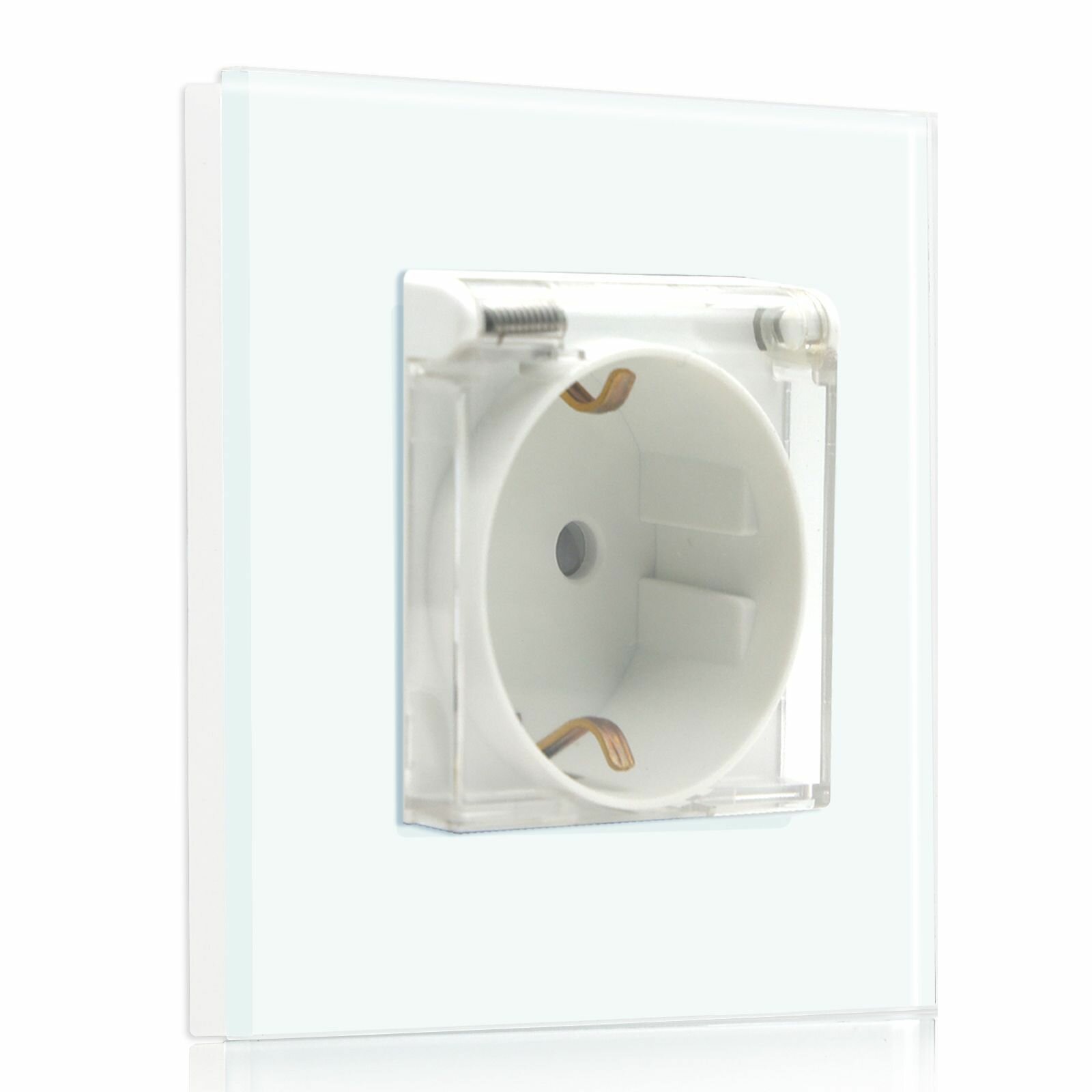 Розетка c крышкой влагозащищённая, 1 поста 16А 250В, рамка стекло Белая,86mm