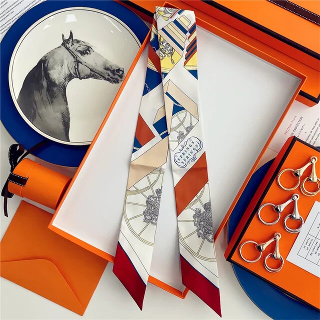 100% шелк высококачественные роскошные брендовые товары шарф Женская повязка на голову фуляр галстук ленточный шейный платок узкие шарфы аксессуары для волос